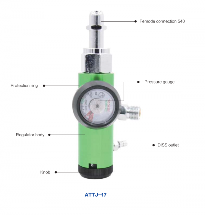 Aluminum Brass Portable Oxygen Regulator , Click Adjustable High ...