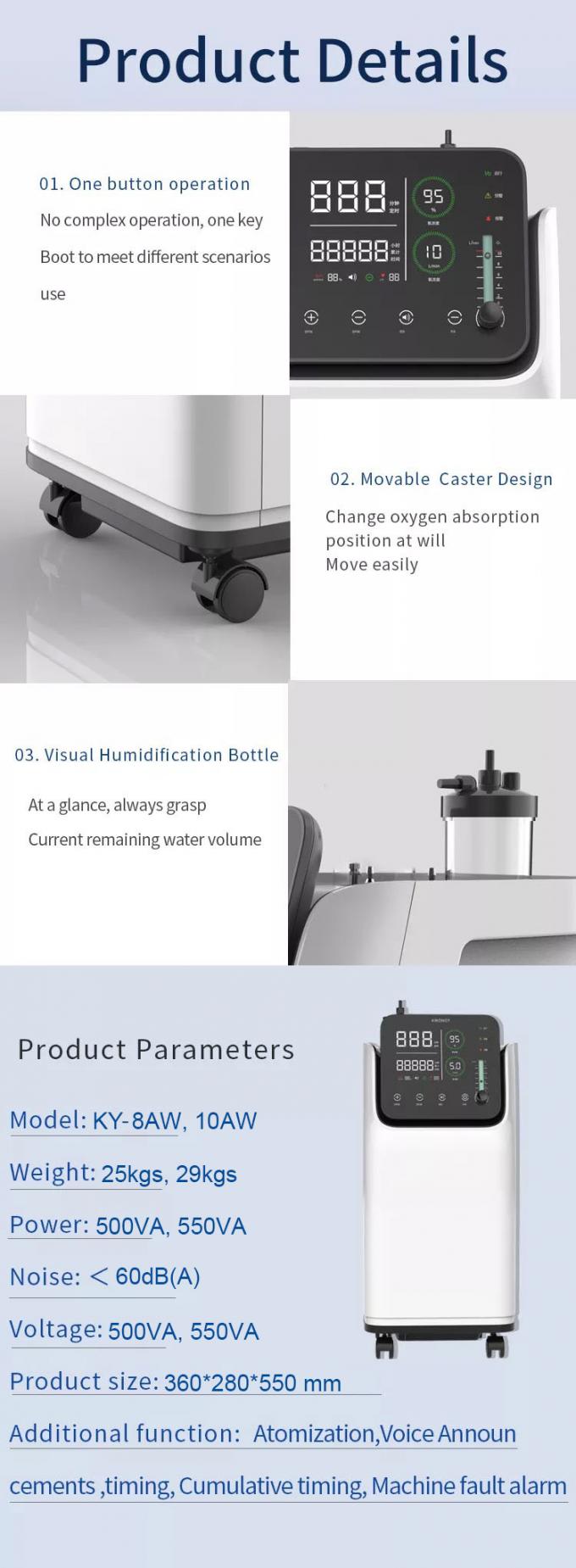 93% Portable Double Flow Oxygen Concentrator , 50hz Continuous Flow ...